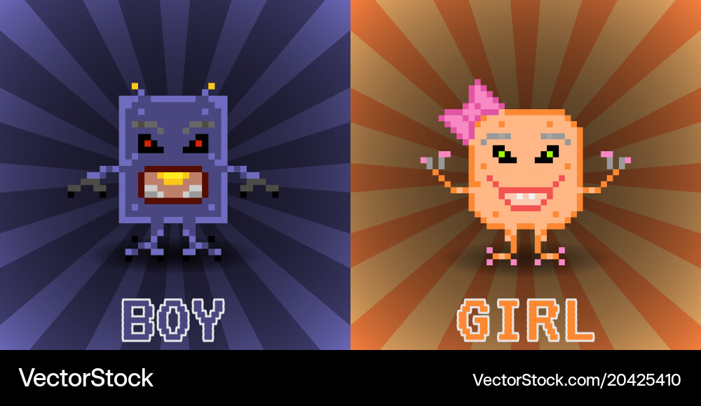 Pixel monster with big eye on white background Vector Image