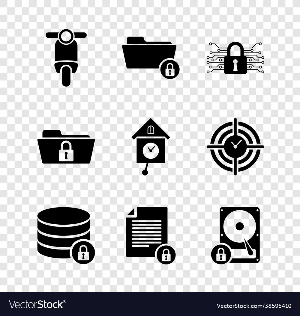 Set Scooter Folder And Lock Cyber Security Vector Image