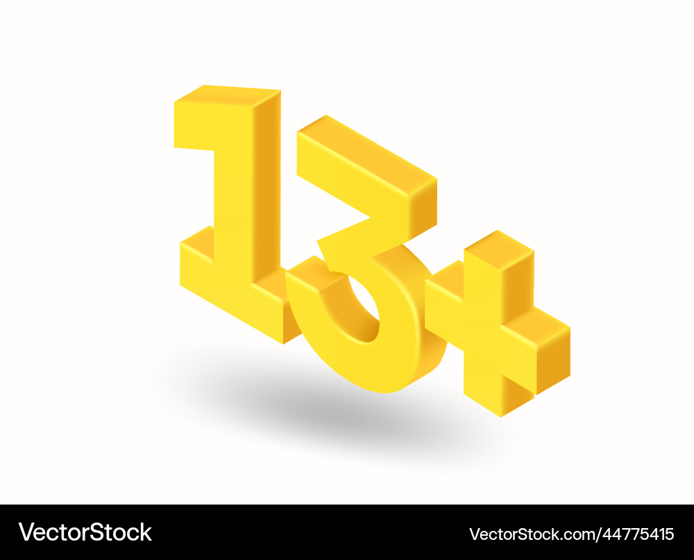 Age limit inscription 13 plus 3d style Royalty Free Vector