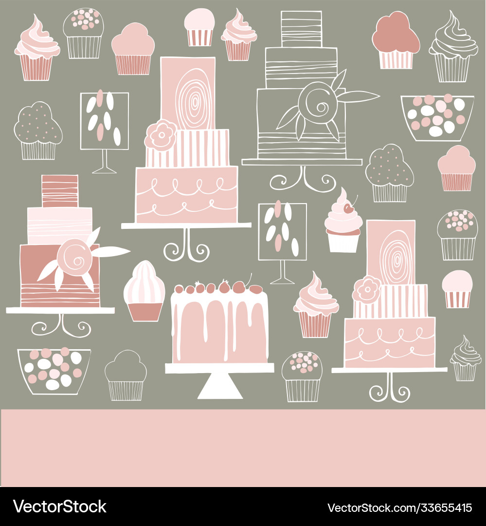 Background with hand drawn cakes and cupcakes Vector Image