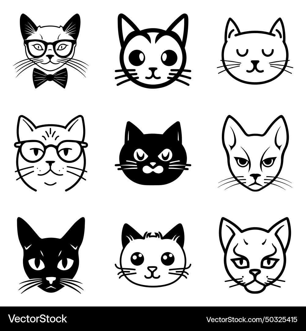 Cats3 flat icon set isolated on white background Vector Image