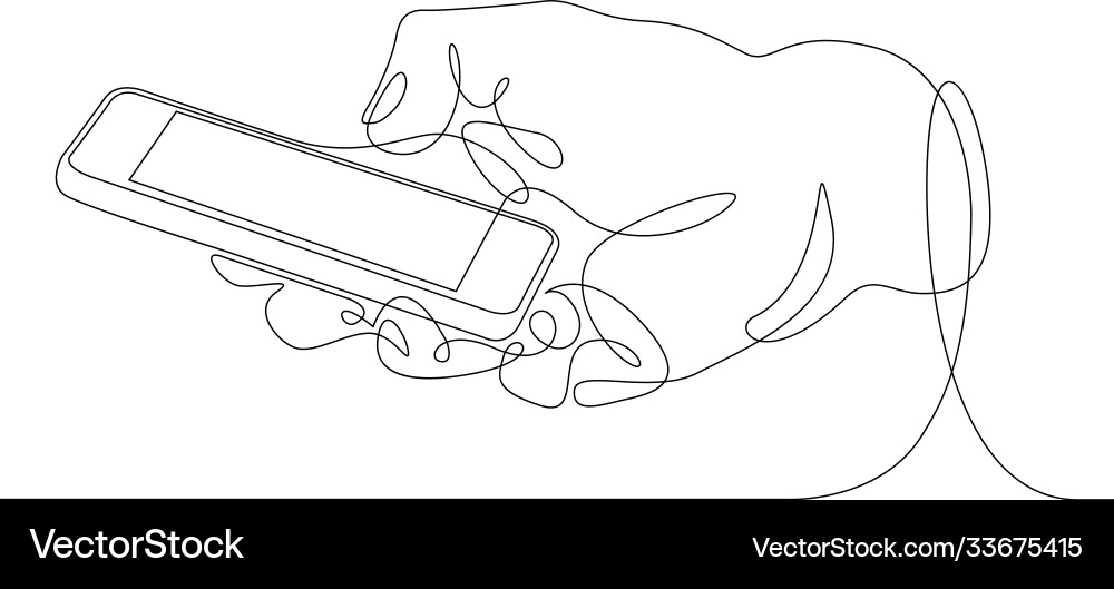 Continuous line drawing in his hand phone Vector Image