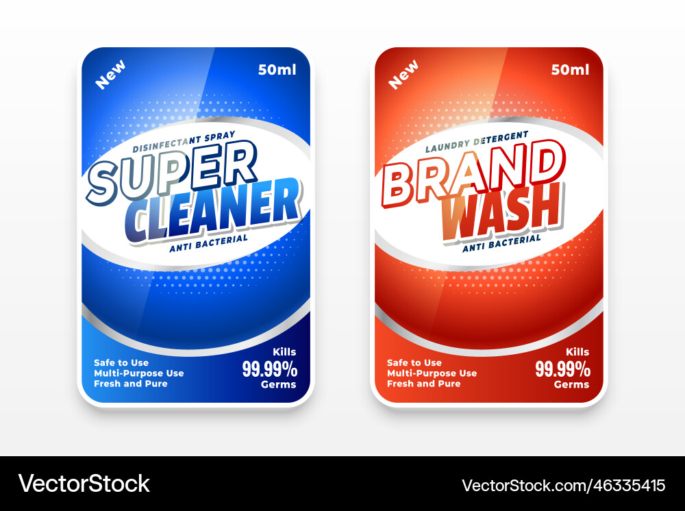 Disinfectant or laundry detergent cleaner labels Vector Image