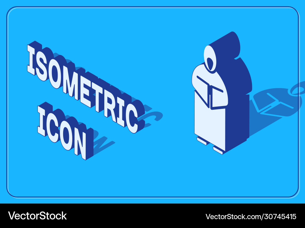 Isometric monk icon isolated on blue background Vector Image