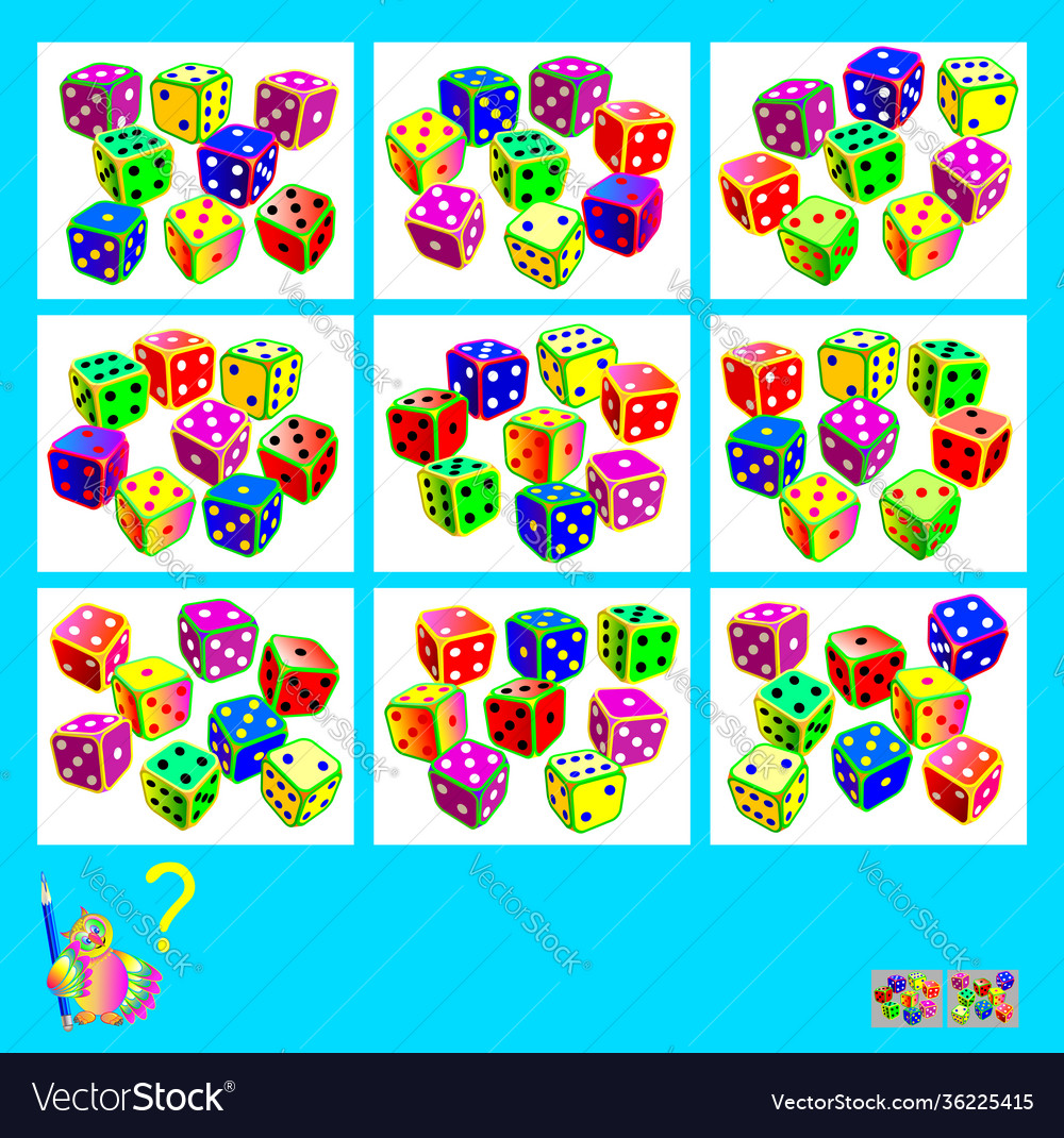 Logic puzzle game need to find two identical sets Vector Image