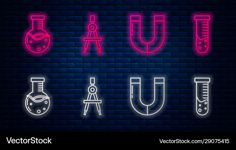 Set line drawing compass magnet test tube Vector Image