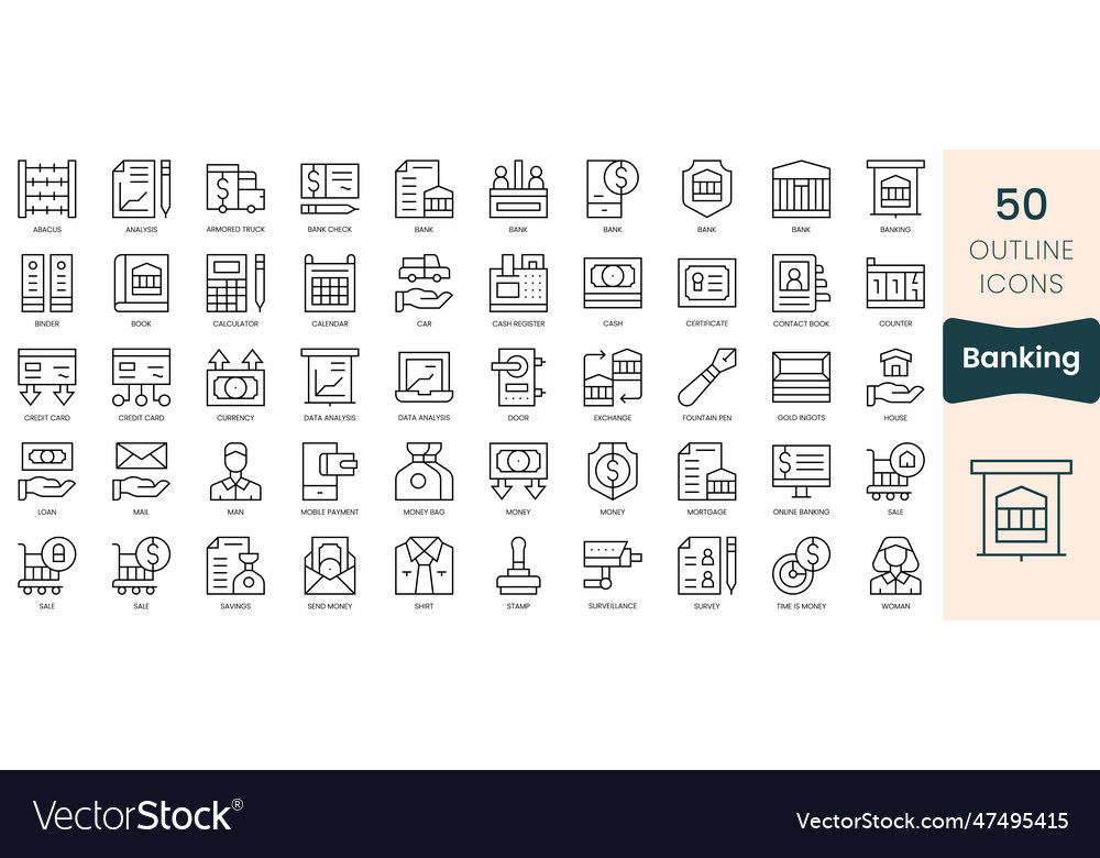 Set of banking icons thin linear style icons pack Vector Image