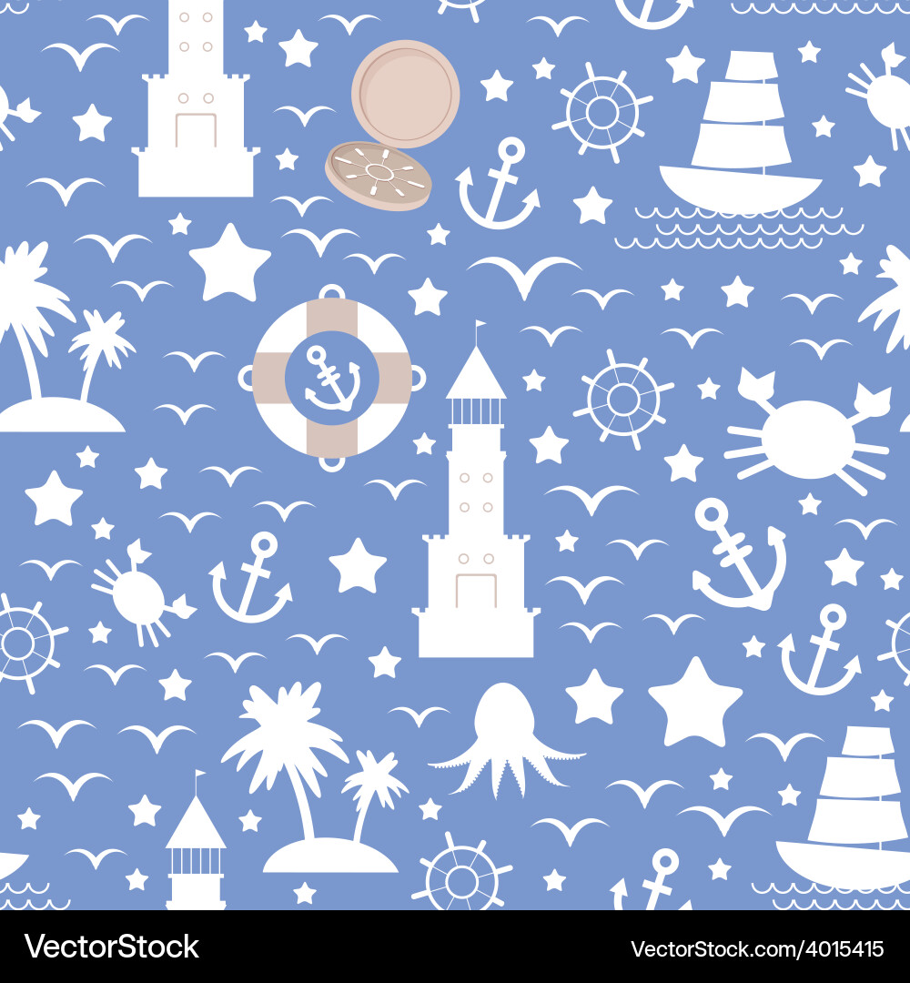 Set white sea icon on blue background seamless Vector Image