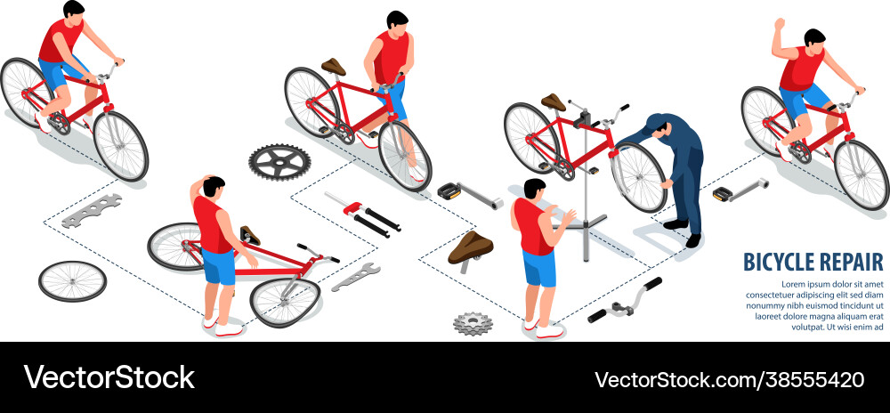 Bbicycle repair isometric infographics Royalty Free Vector