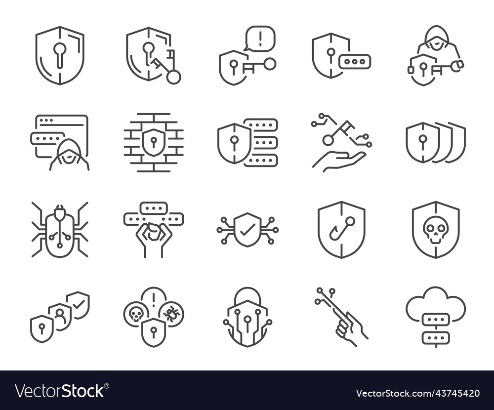 Cyber Security Icon Set Royalty Free Vector Image