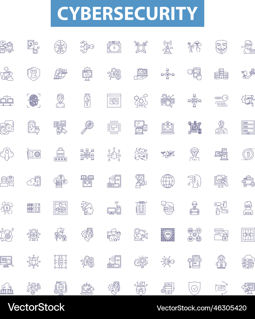 Cybersecurity line icons signs set Royalty Free Vector Image