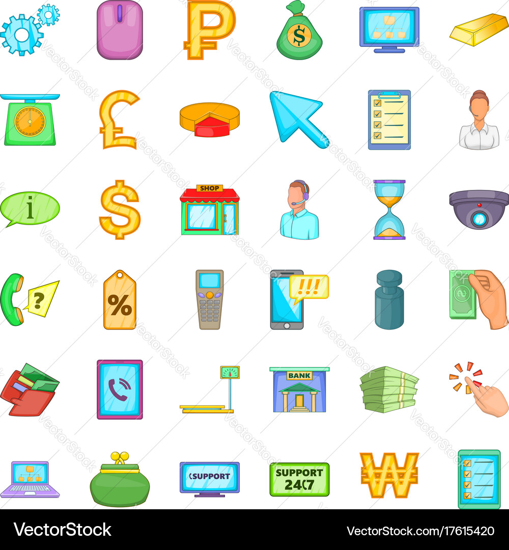 Finance icons set cartoon style Royalty Free Vector Image