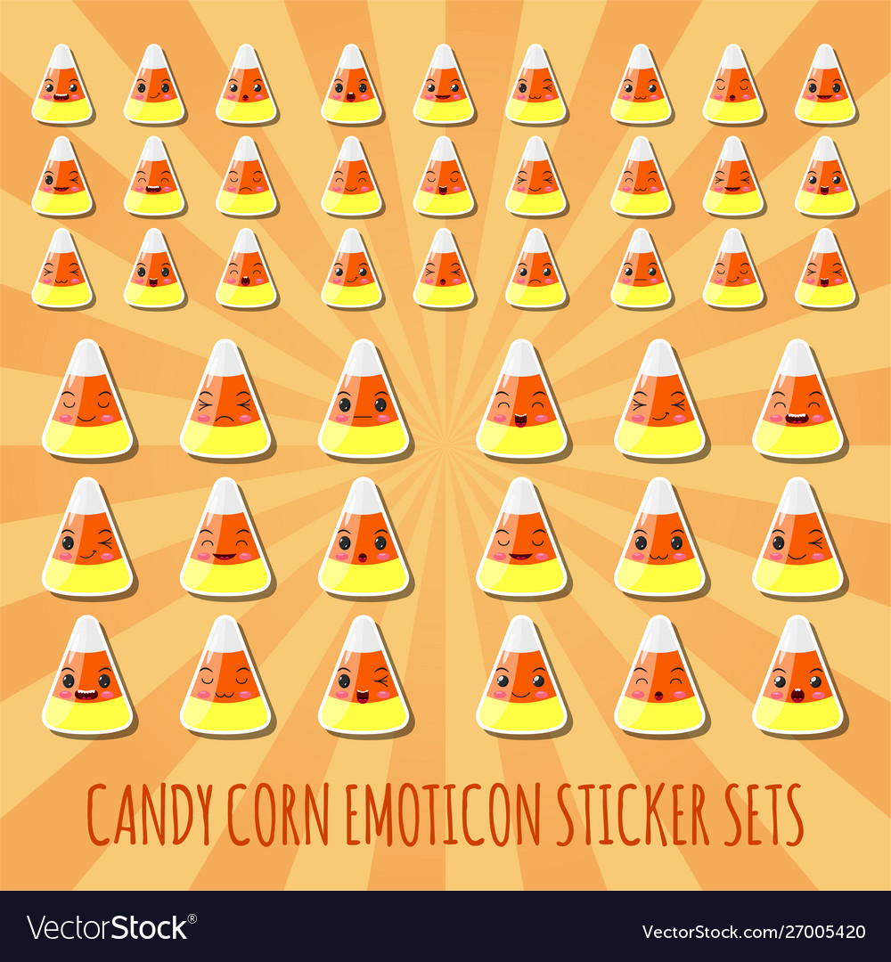 Halloween candy corn emoticon sticker sets Vector Image