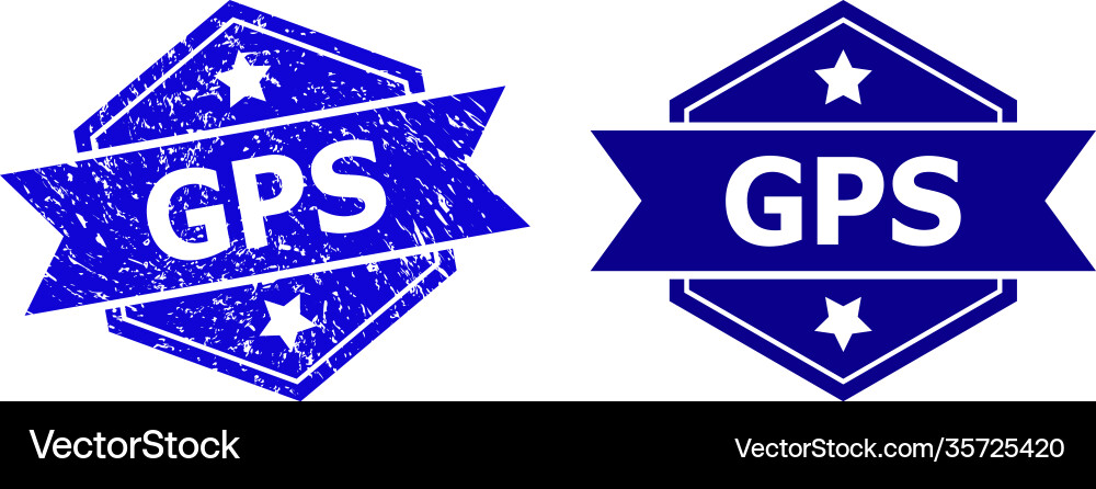 Hexagon gps stamp with distress texture and clean Vector Image