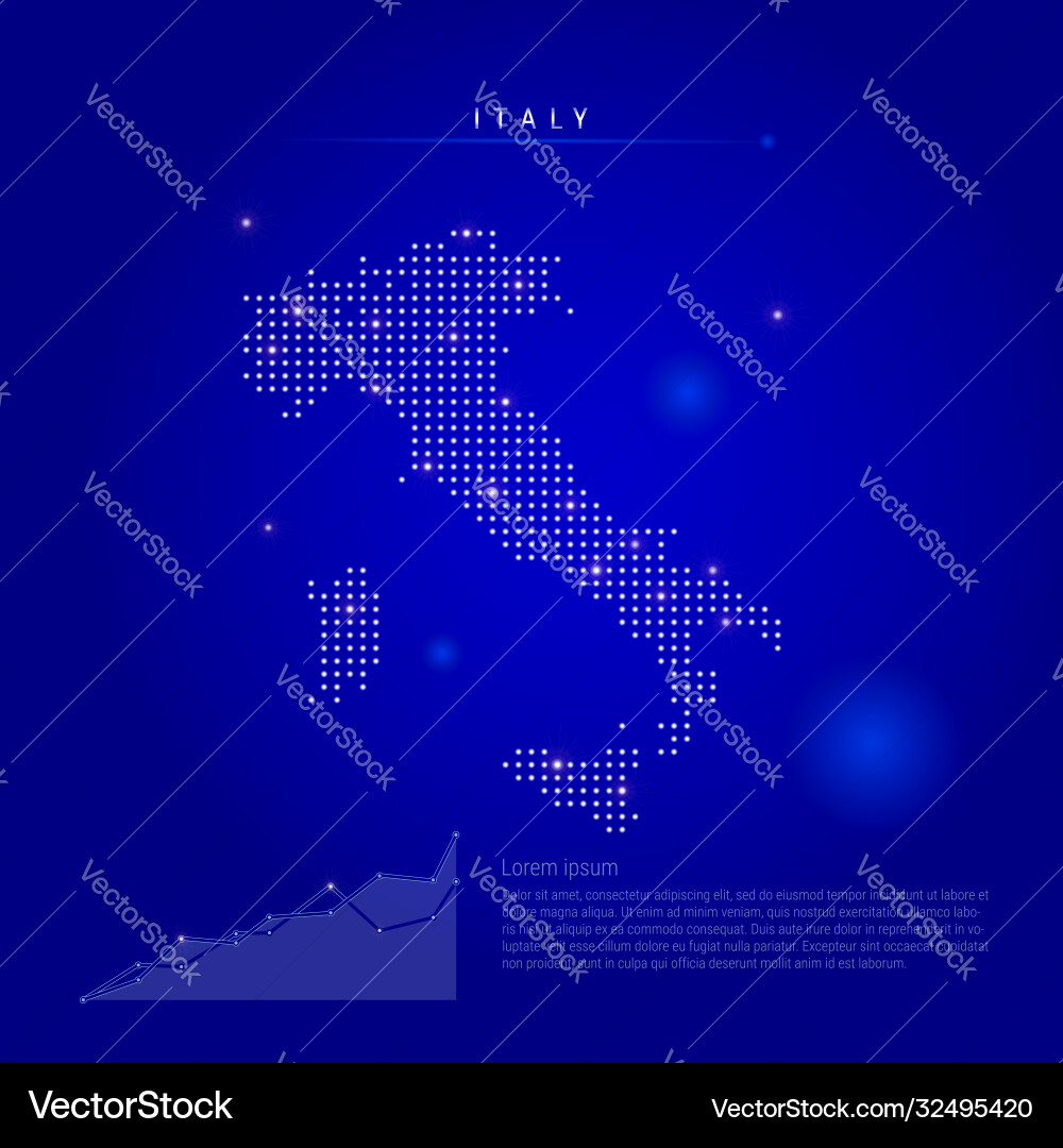 Italy illuminated map with glowing dots dark blue Vector Image