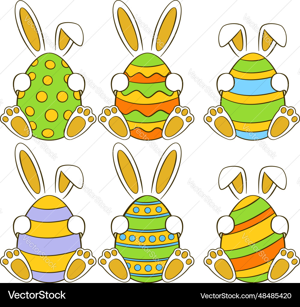 Set of colorful easter eggs with bunnies Vector Image