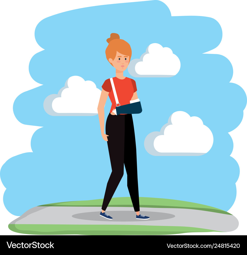 Woman with plastered arm Royalty Free Vector Image