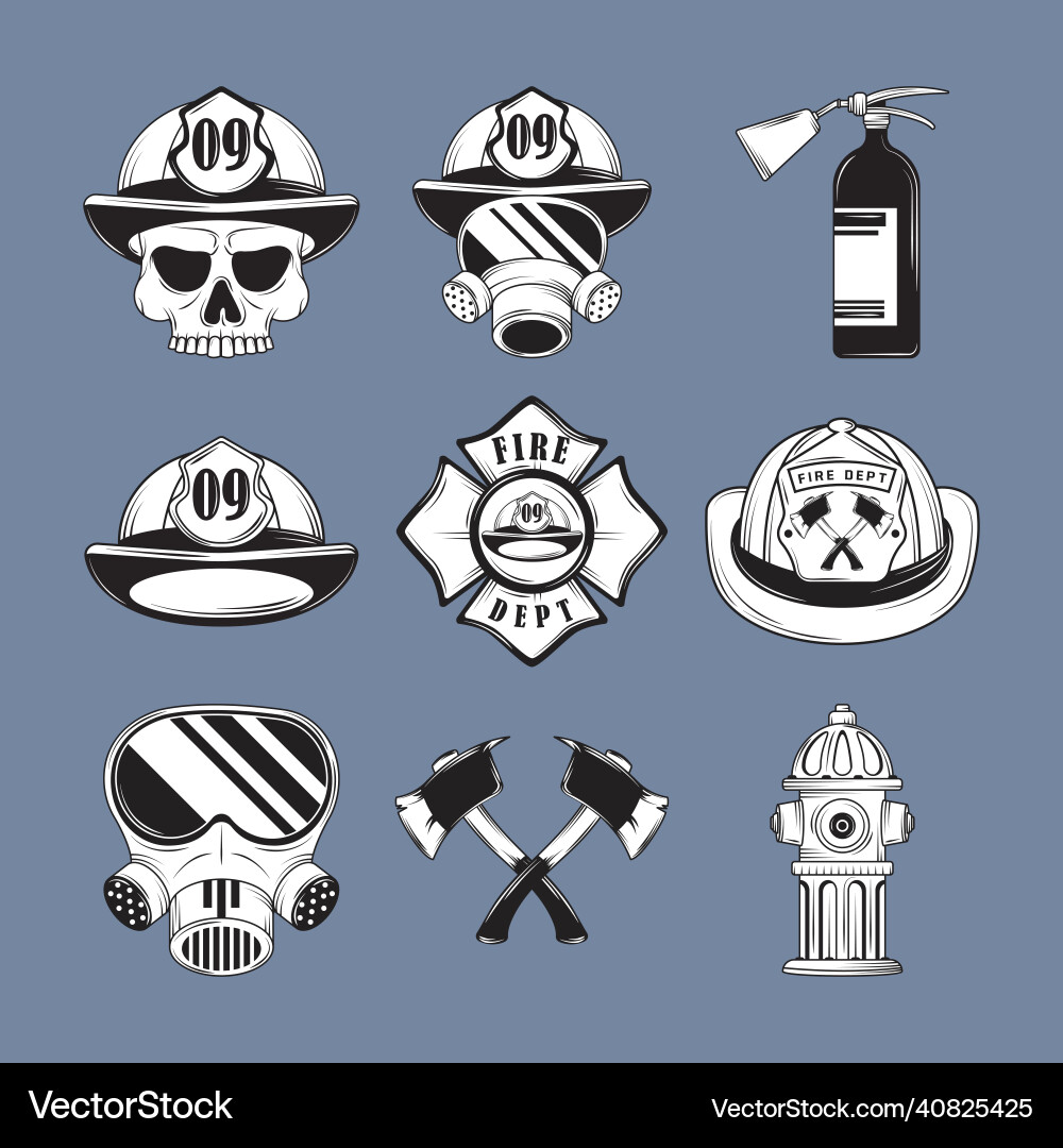 Icons of firefighter tools Royalty Free Vector Image