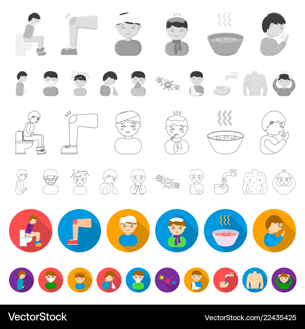 Sick man flat icons in set collection Royalty Free Vector