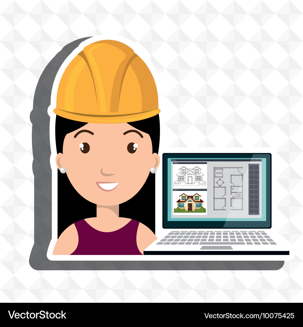 Woman architecture laptop plans Royalty Free Vector Image