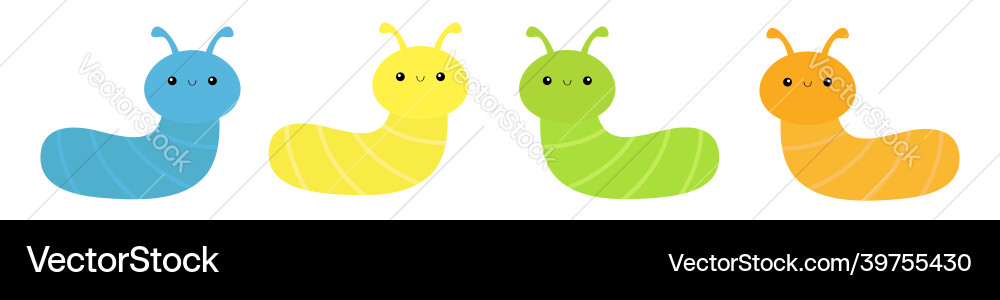 Caterpillar insect icon set line cute crawling Vector Image