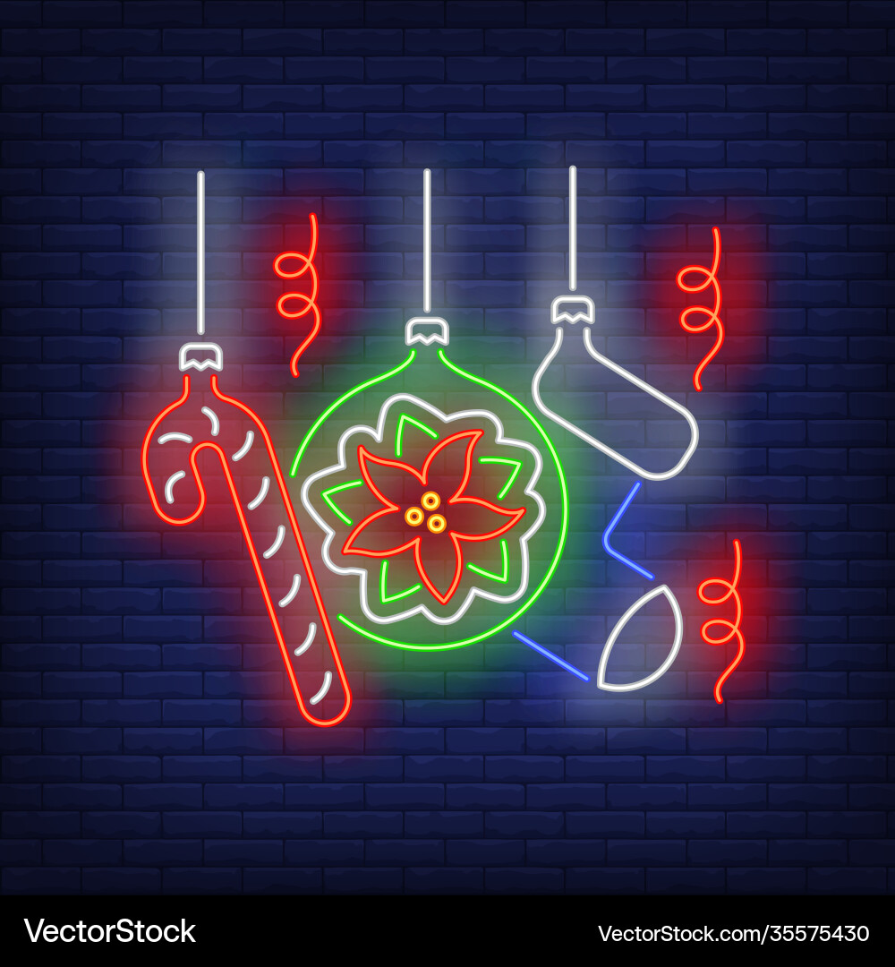Christmas baubles neon sign Royalty Free Vector Image