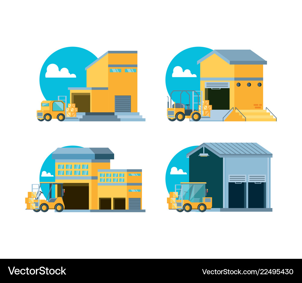 Delivery service with warehouse buildings Vector Image