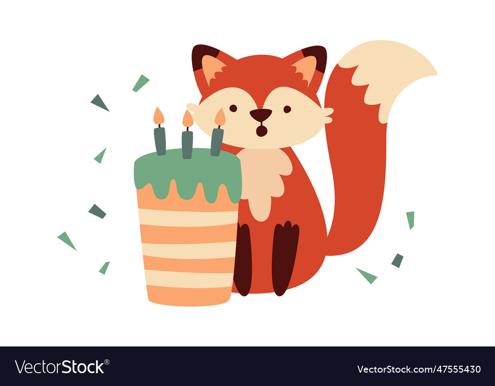 Fox with birthday cake Royalty Free Vector Image