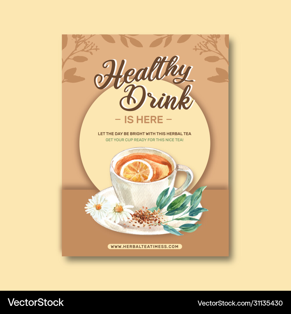 Herbal tea poster design with sage leaf lemon Vector Image