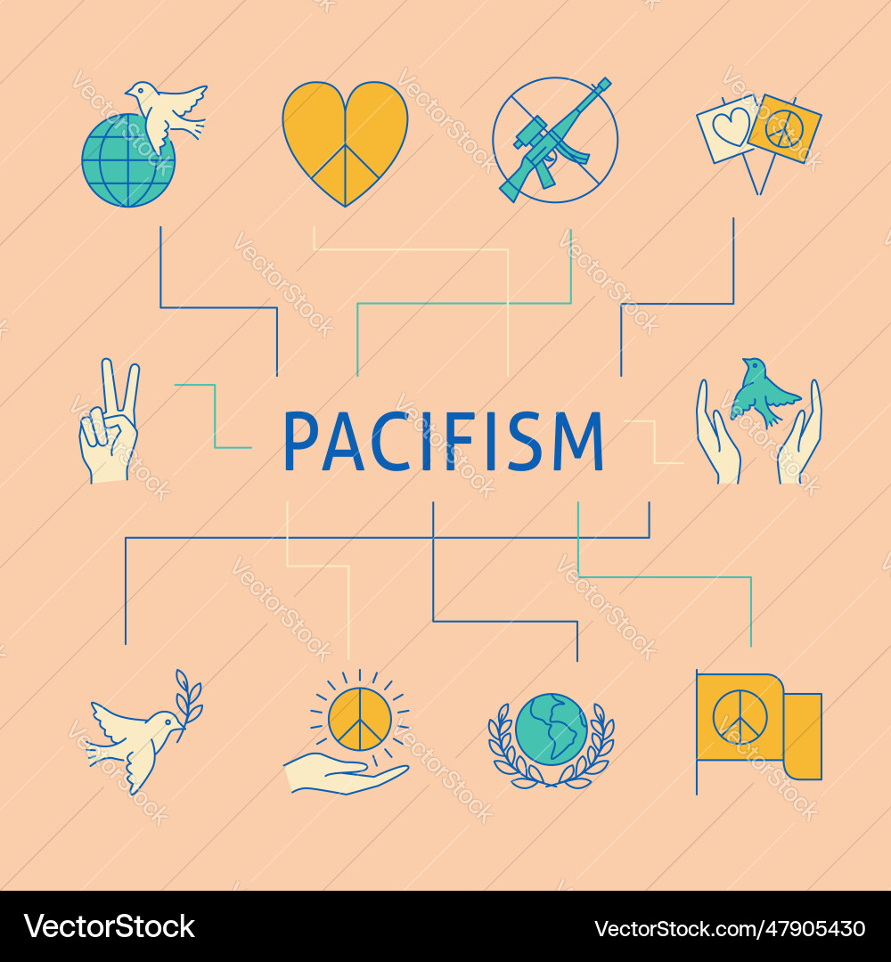 Pacifism poster in colored line style Royalty Free Vector