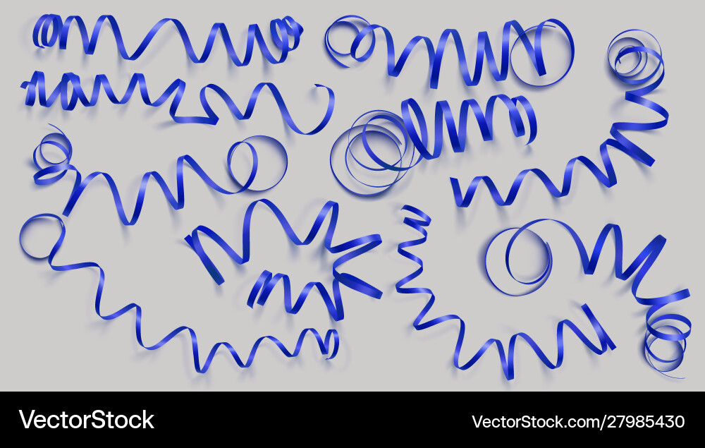 Set realistic dark blue ribbons on grey Royalty Free Vector