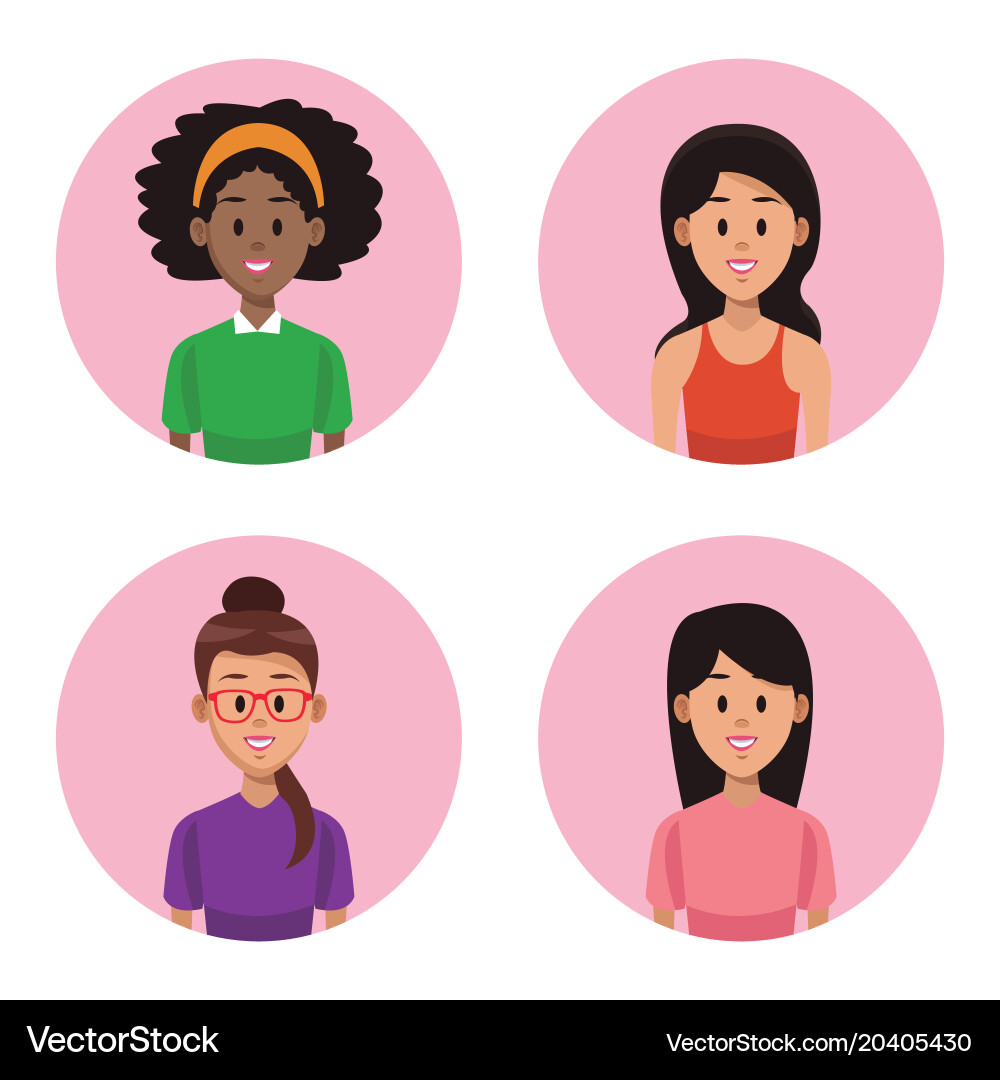 Young womens round icons Royalty Free Vector Image