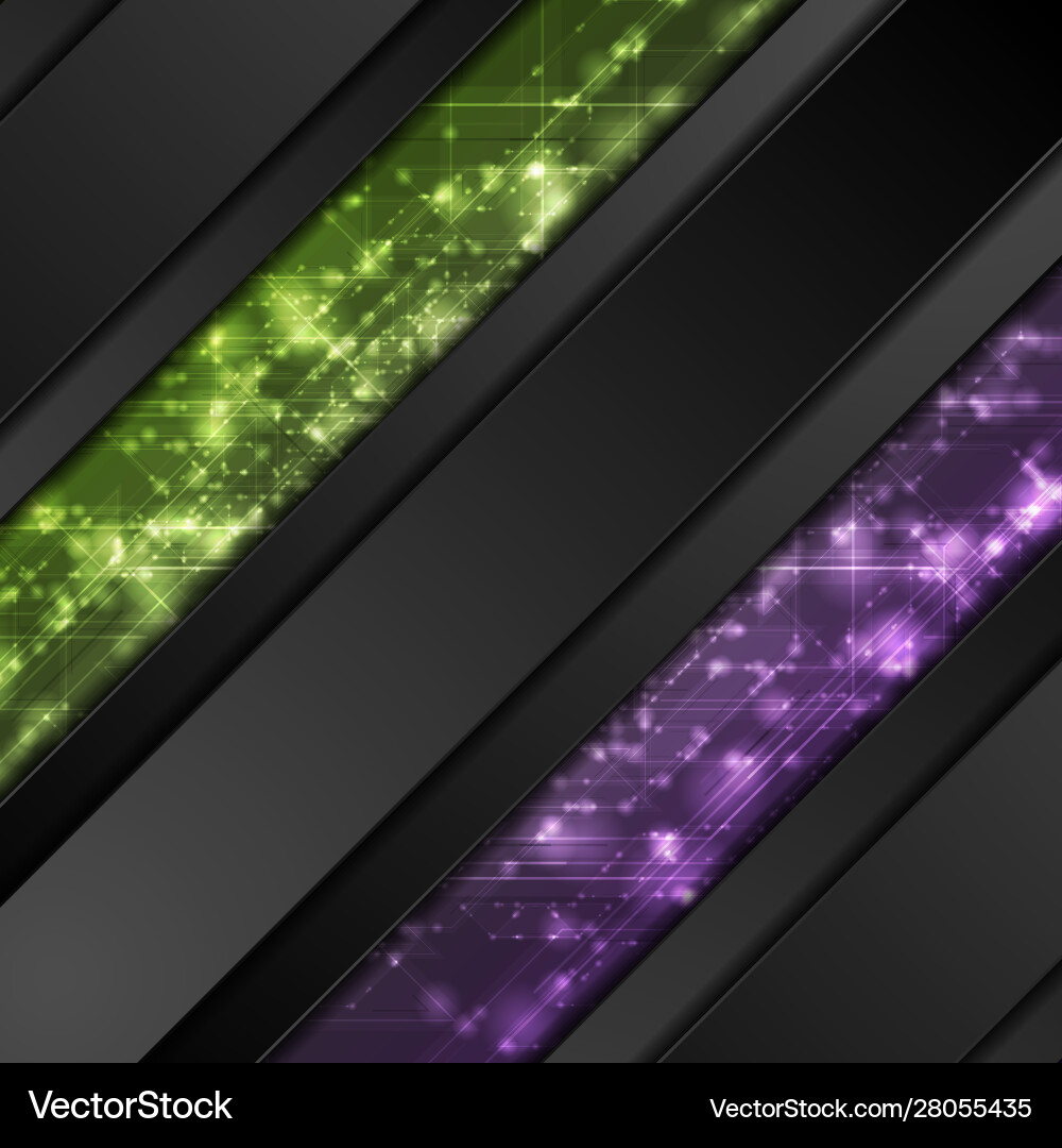 Black stripes and green violet abstract shiny Vector Image