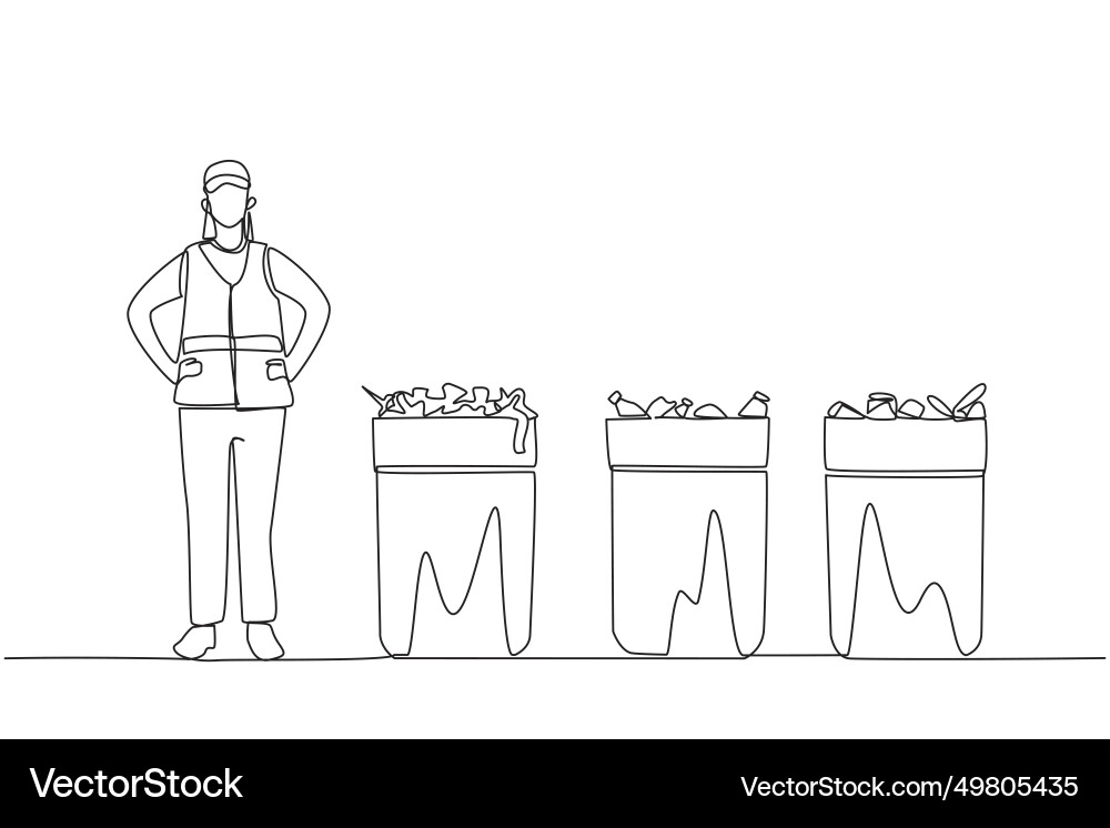 Continuous one line drawing trash woman standing Vector Image