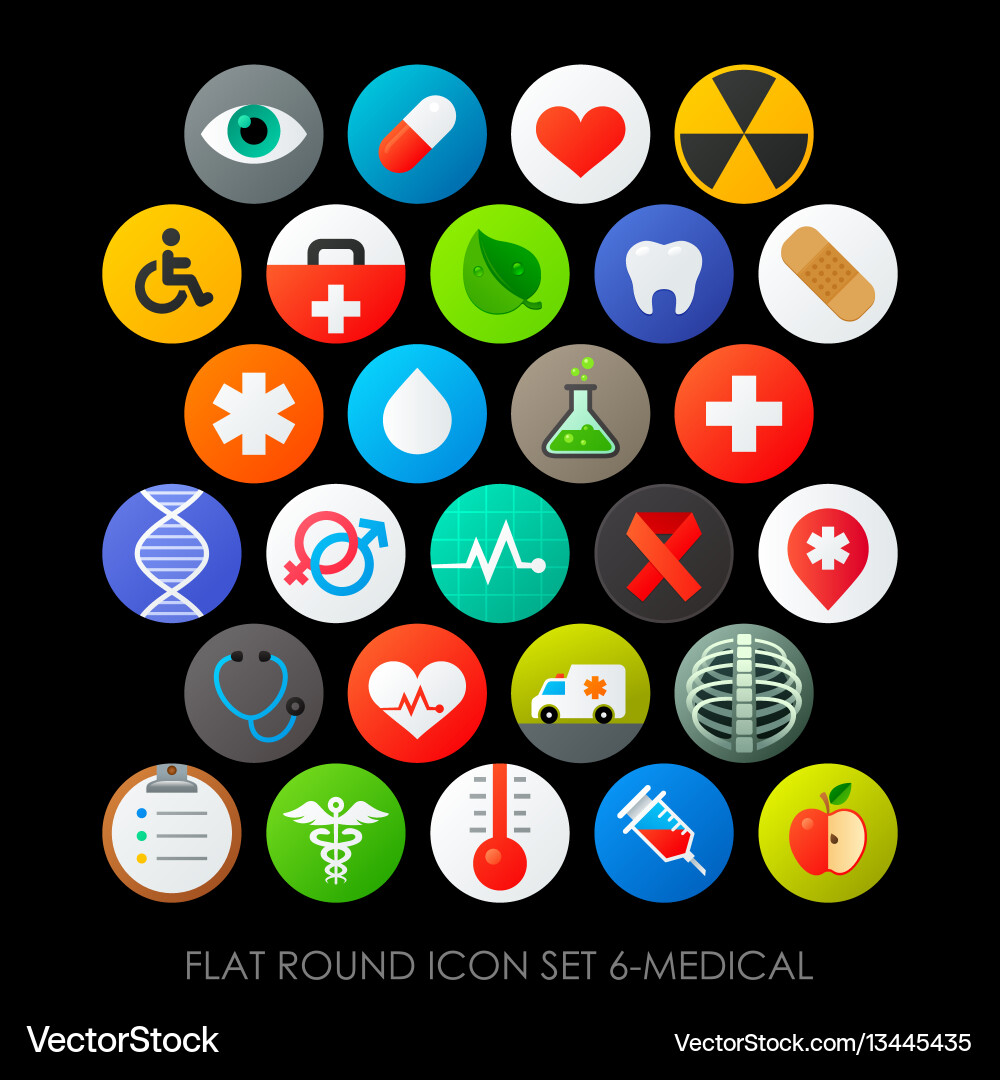 Flat round icon set 6-medical Royalty Free Vector Image