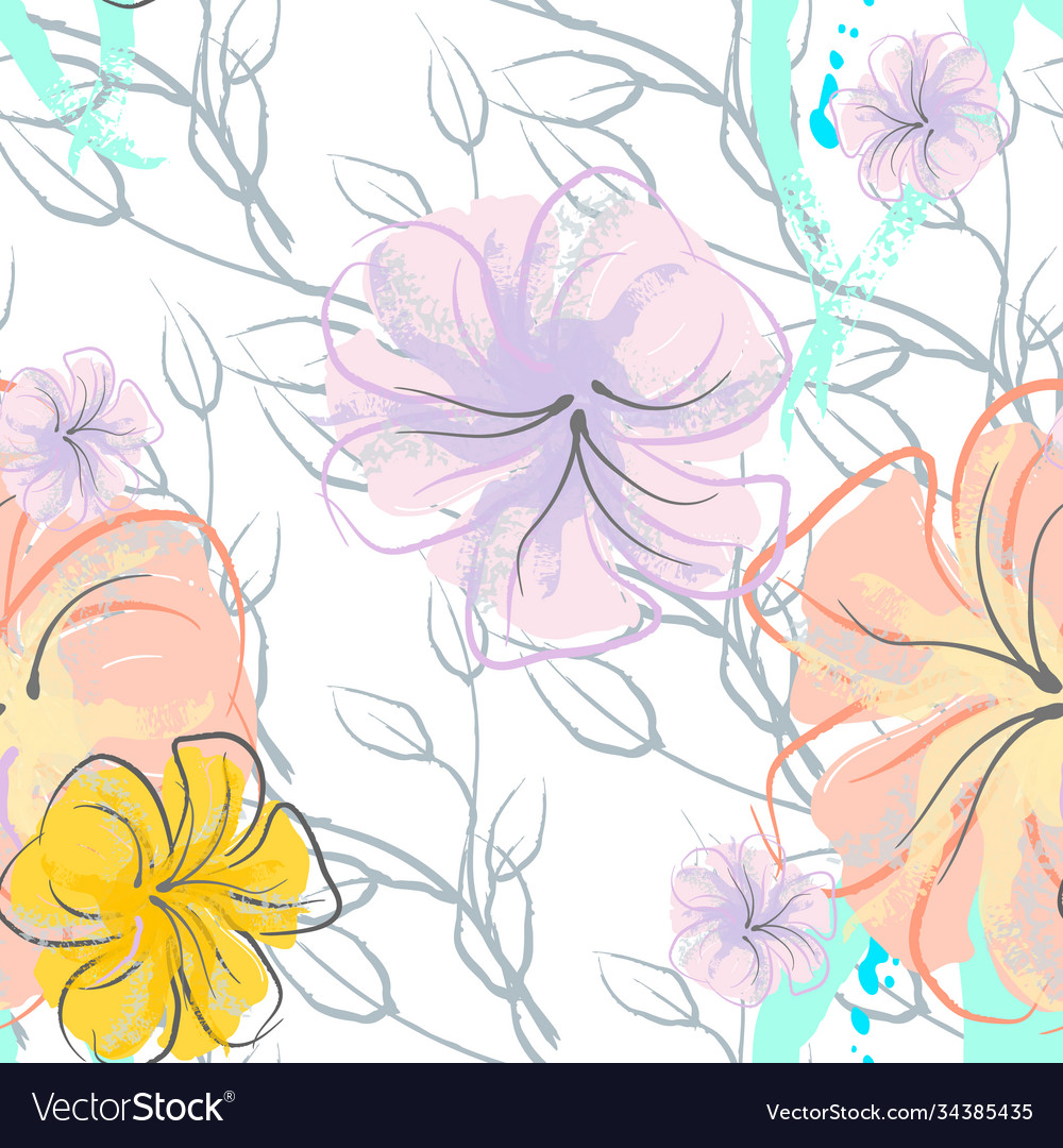 Pink flowers blooming pattern pastel watercolor Vector Image