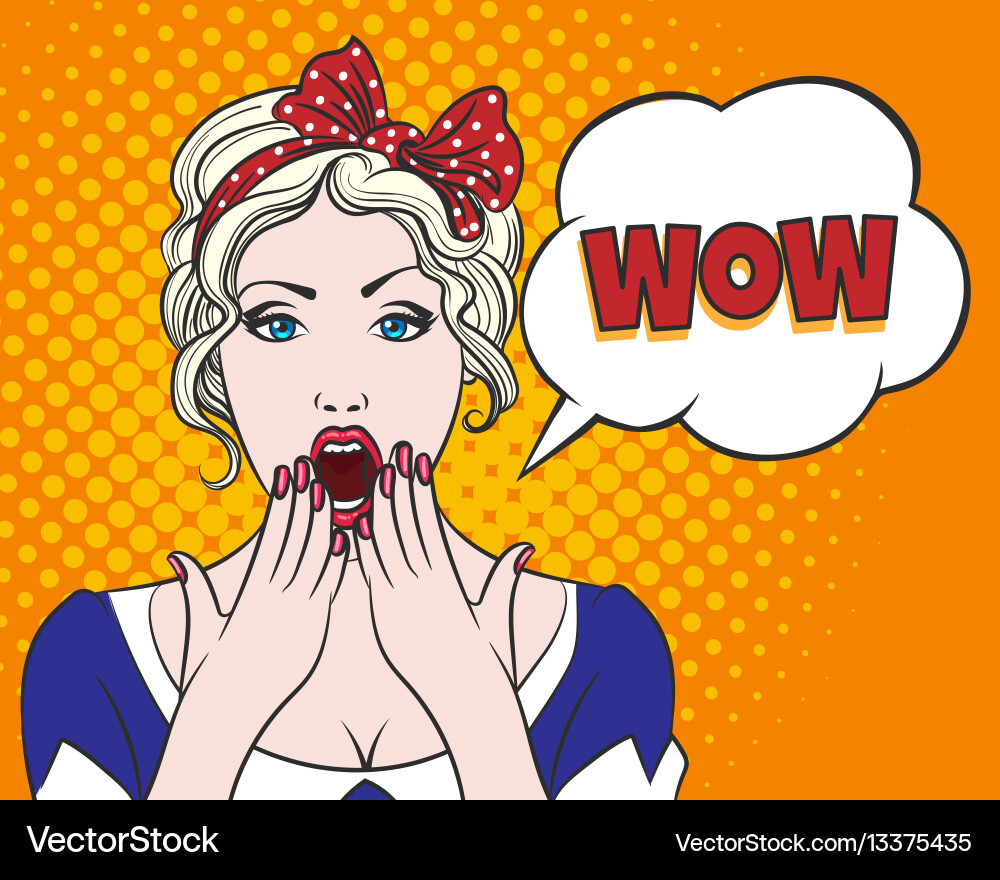 Pretty woman with wow speech bubble Royalty Free Vector