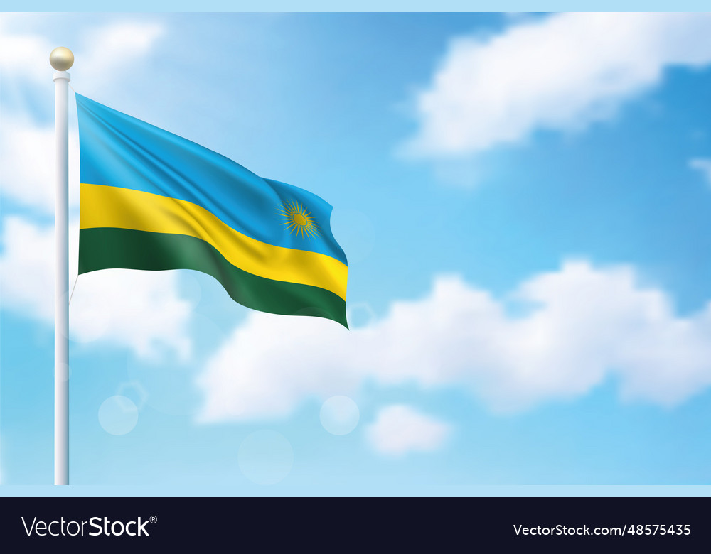 Waving flag of rwanda on sky background template Vector Image