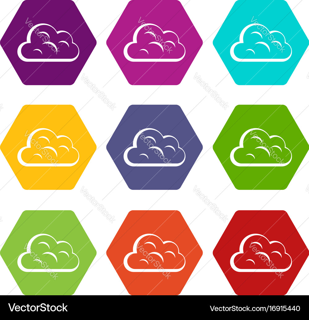 Big cloud icon set color hexahedron Royalty Free Vector