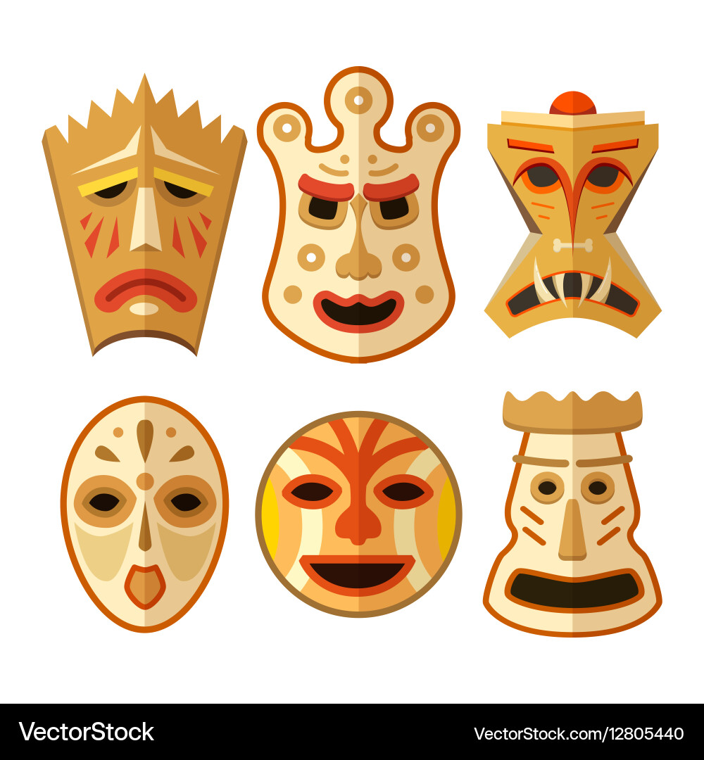 Collection different wooden voodoo masks Vector Image