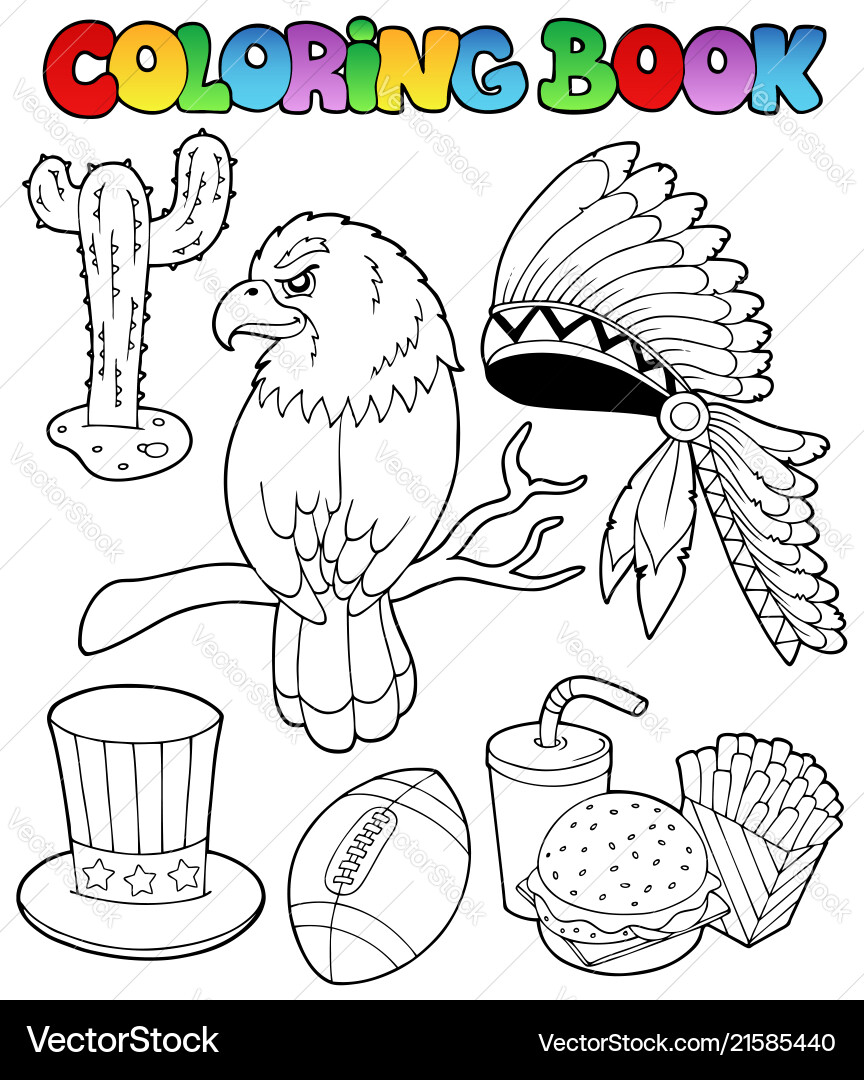 Coloring book american theme images Royalty Free Vector