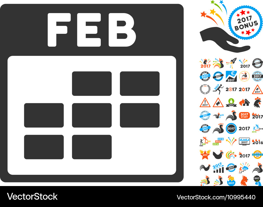 February calendar grid flat icon with bonus Vector Image