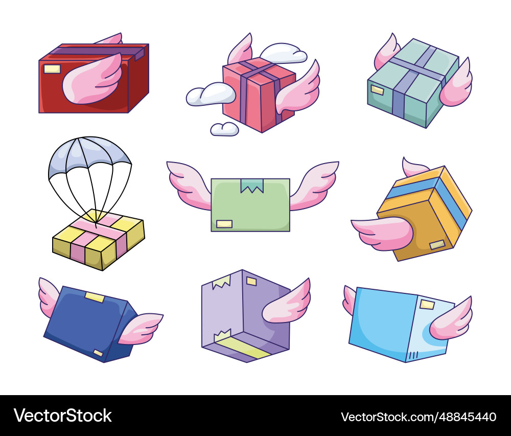 Flying box with wings fast online shipping Vector Image