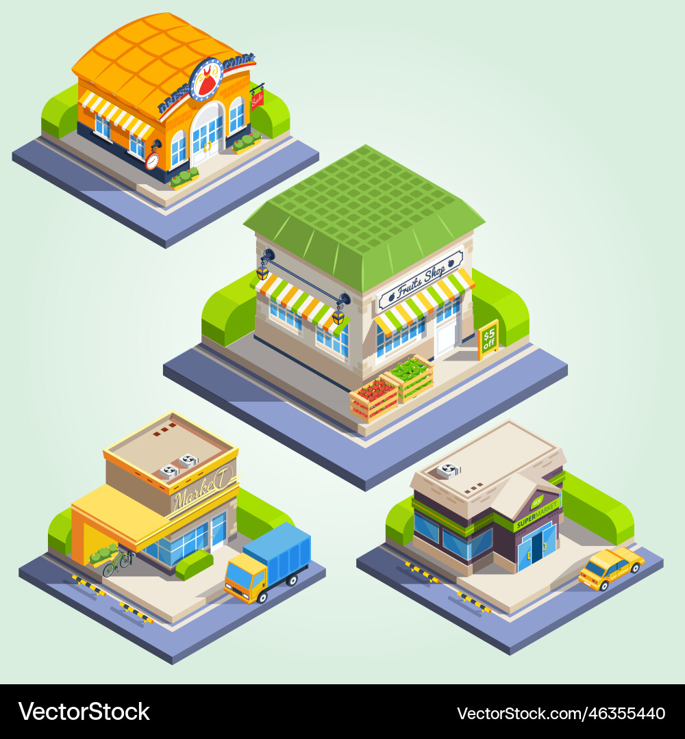 Isometric building street city Royalty Free Vector Image