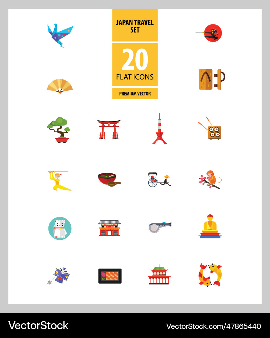Japan travel icon set Royalty Free Vector Image