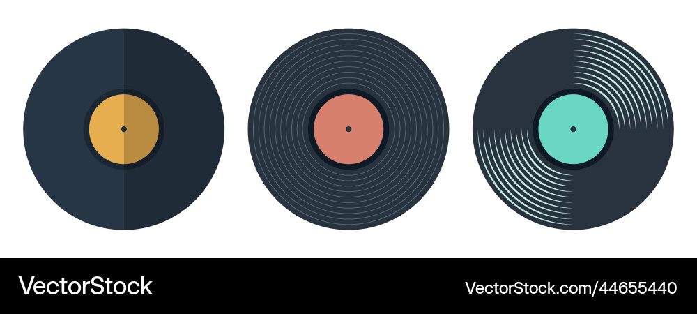 Vinyl icons record disc set color Royalty Free Vector Image