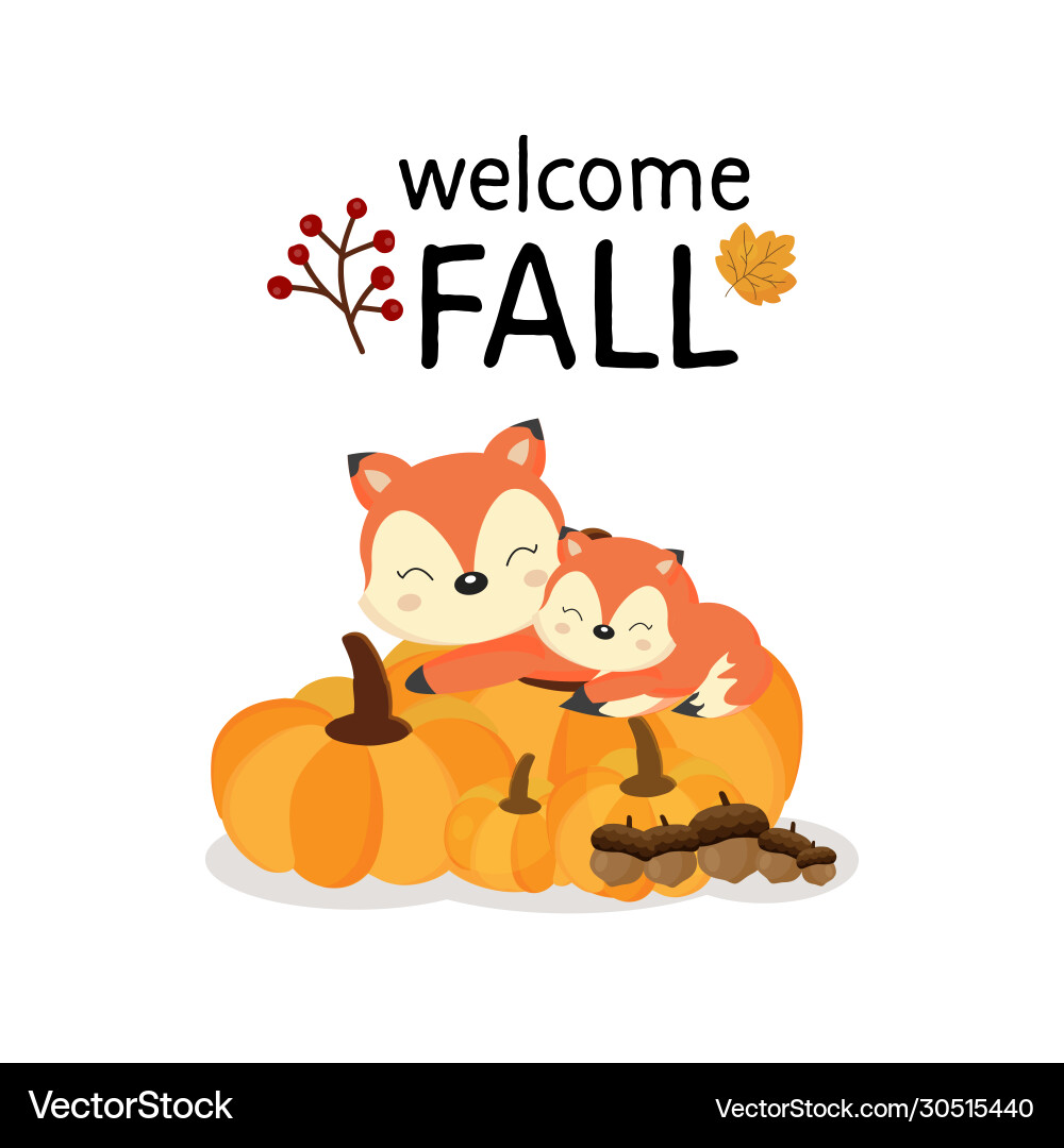 Welcome fall with cute forest foxes in cartoon Vector Image