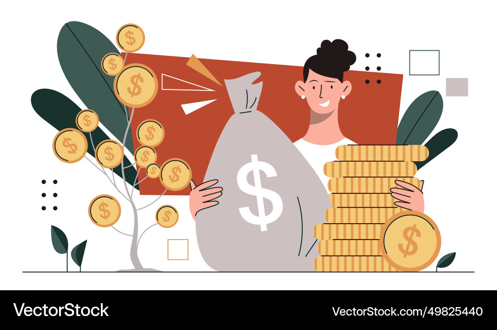 Woman with money tree concept Royalty Free Vector Image