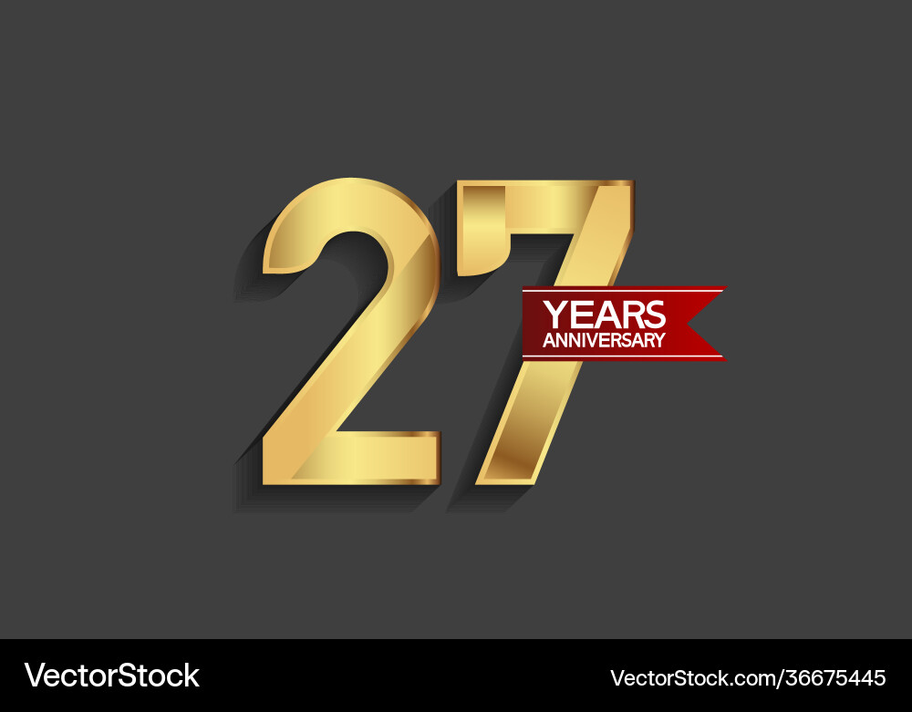 27 years anniversary simple design with golden Vector Image