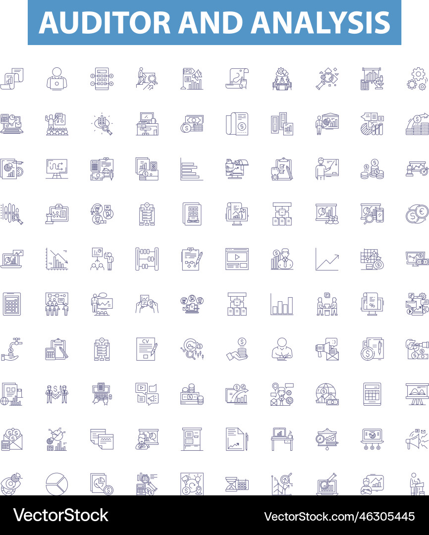 Auditor and analysis line icons signs set Vector Image